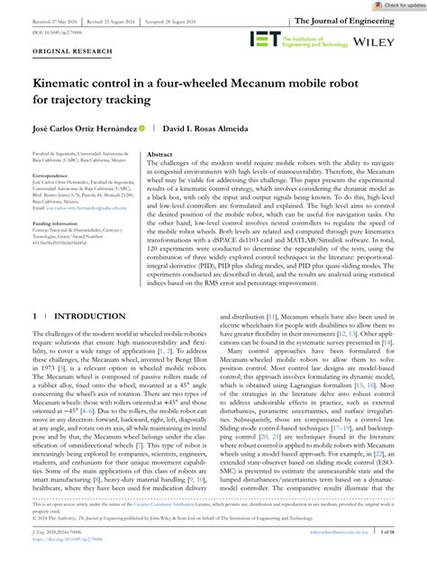 Pdf Kinematic Control In A Four‐wheeled Mecanum Mobile Robot For
