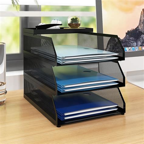 Natwind 3 Tier Stackable Paper Tray Metal Mesh Desktop Organizer