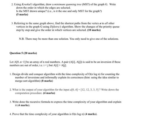 Solved Question 2 10 Marks Consider The Following Graph G Chegg Com