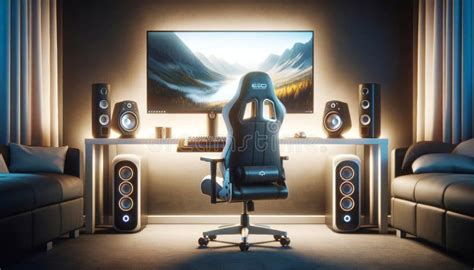 high tech equipment video gaming computer setup monitor ergonomic chair ai generated stock