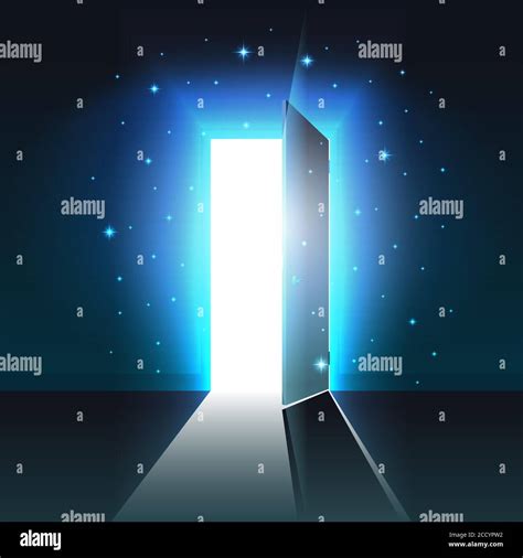Mystical Light From The Open Door Of A Dark Room Abstract Glowing Exit Background Open Door