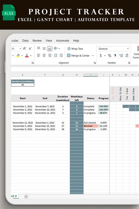 Project Planner Project Management Progress Tracker Excel Spreadsheet