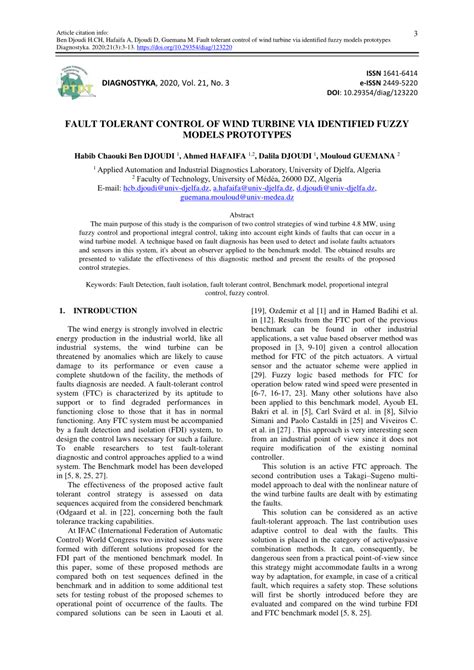 Pdf Fault Tolerant Control Of Wind Turbine Via Identified Fuzzy Models Prototypes