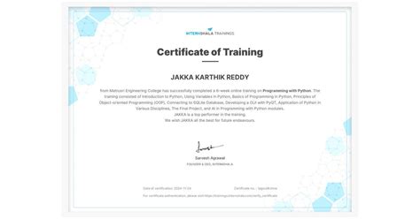 successfully completed the programming with python training from… karthik reddy