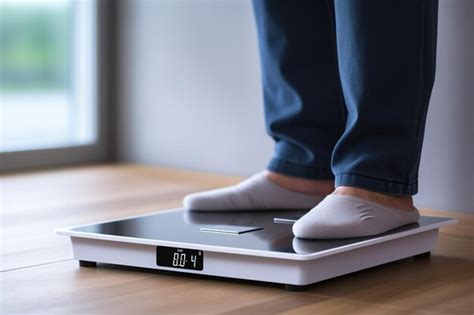 Premium Ai Image Male Legs Standing On Digital Weight Generative Ai