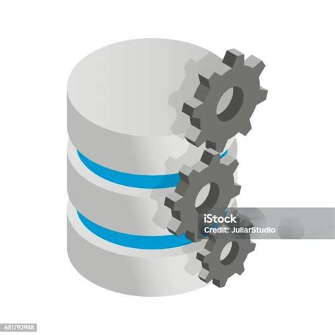 데이터베이스 기호 및 기어 아이콘 등각 투영 3 차원 스타일 0명에 대한 스톡 벡터 아트 및 기타 이미지 0명 개념 기어 기계 부분 Istock