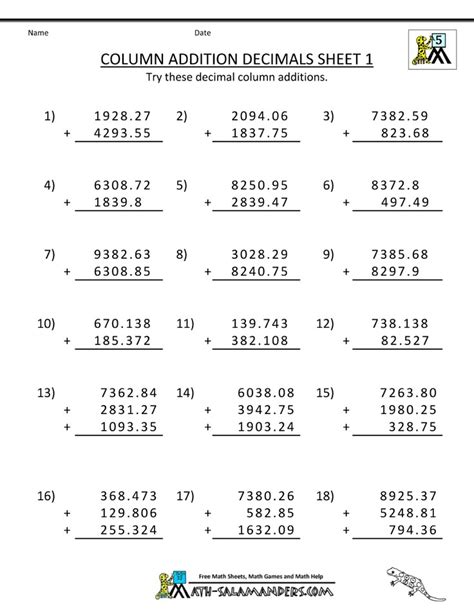 Level Up Your Math Skills Fifth Grade Decimals Worksheets 5th Grade