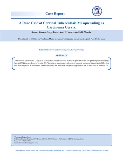 Pdf A Rare Case Of Cervical Tuberculosis Masquerading As Carcinoma