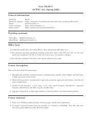 Course Outline ACTSC 431 S20 Online Pdf Loss Model I ACTSC 431 Spring 2020 General Information