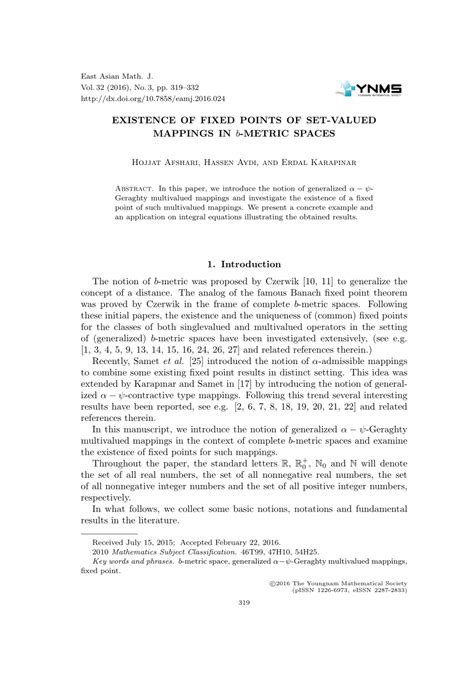 Pdf Existence Of Fixed Points Of Set Valued Mappings In B Metric Spaces