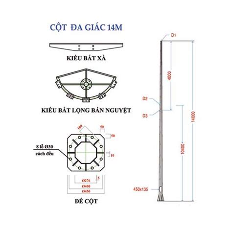 Cột đèn Pha Cao áp 14m Cột đèn Chiếu Sáng Chất Lượng