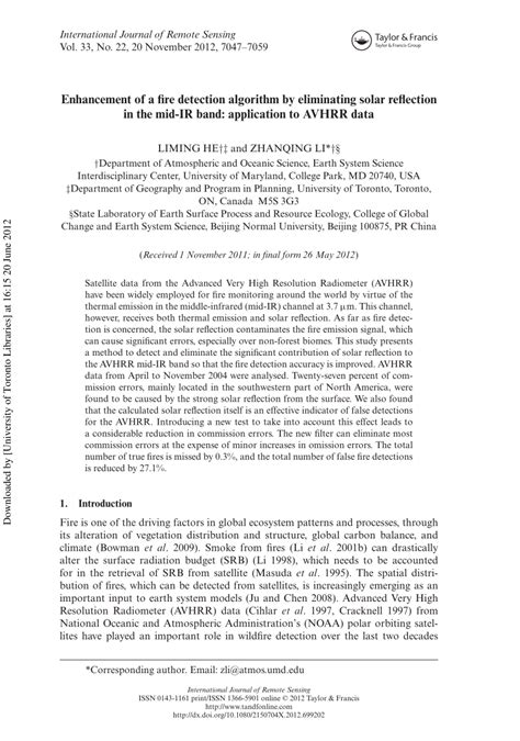 Pdf Enhancement Of A Fire Detection Algorithm By Eliminating Solar Reflection In The Mid Ir