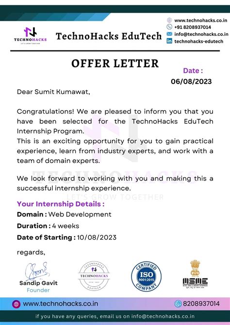 Sumit Kumawat On Linkedin Webdevelopment Internship Technohacksedutech