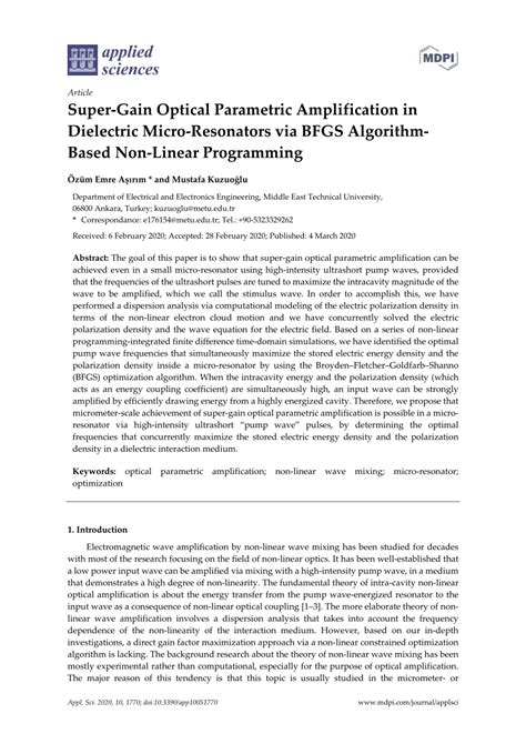 Pdf Super Gain Optical Parametric Amplification In Dielectric Micro Resonators Via Bfgs