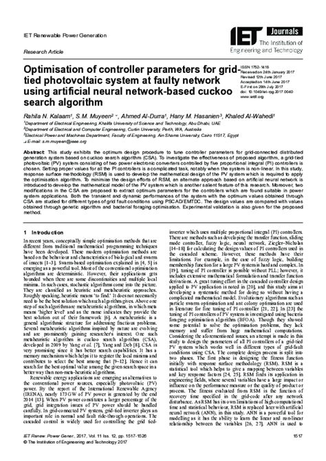 Pdf Optimisation Of Controller Parameters For Grid‐tied Photovoltaic