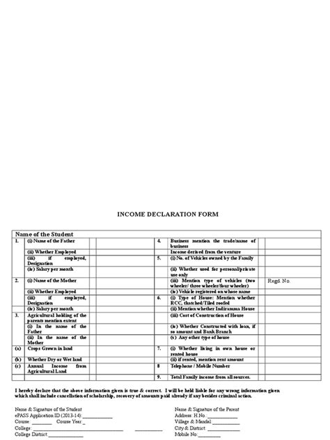 Income Declaration Form Pdf Government Economies
