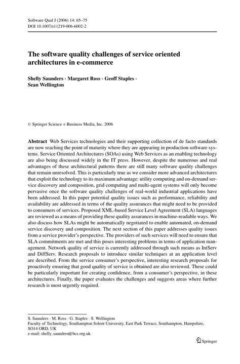 Pdf The Software Quality Challenges Of Service Oriented Architectures