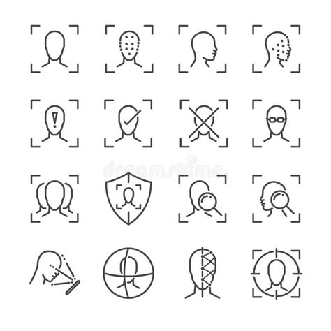 Face Id Line Icon Set Included The Icons As Face Recognition Facial Unlock Detect Scan And