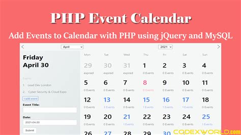 Php Event Calendar Add Events To Calendar Using Jquery And Ajax