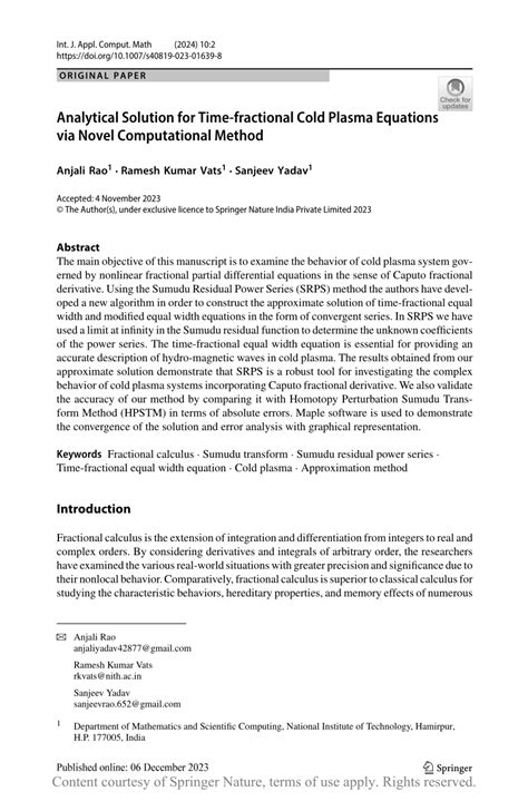 Analytical Solution For Time Fractional Cold Plasma Equations Via Novel