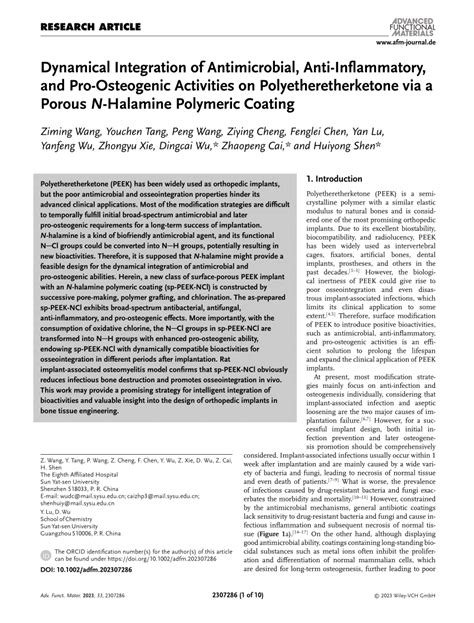 Dynamical Integration Of Antimicrobial Anti‐inflammatory And Pro‐osteogenic Activities On