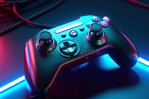 Modern Computer Gaming Controller Gamepad Neon Lights Close
