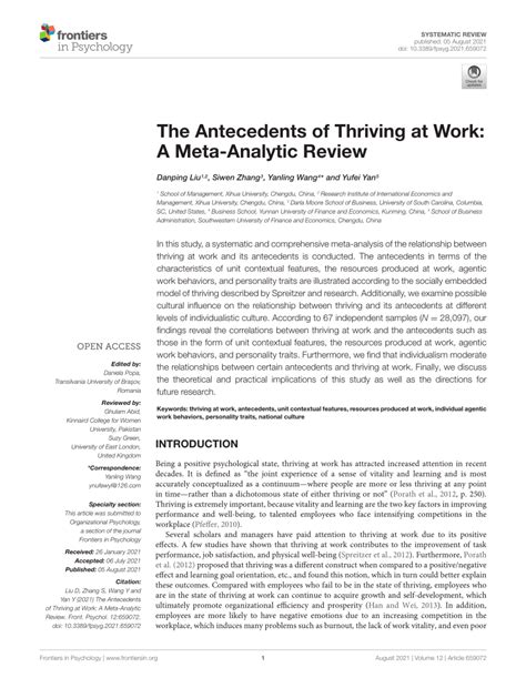 Pdf The Antecedents Of Thriving At Work A Meta Analytic Review