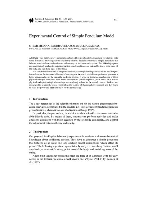 pdf experimental control of simple pendulum model