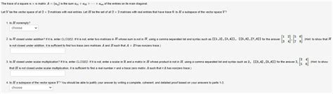 solved the trace of a square n×n matrix a aij is the sum
