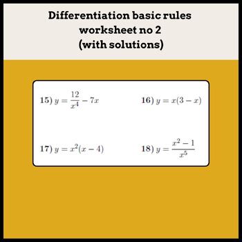 Differentiation Basic Rules Worksheet No With Solutions By Mathamaniacs