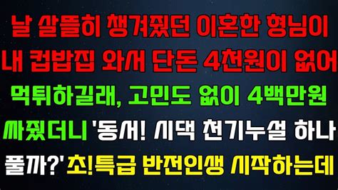 반전 신청사연 날 살뜰히 챙겨줬던 이혼한 형님에게 고민없이 백만원 보냈더니 동서 시댁 천기누설 하나 풀까 초특급 반전인생 시작하는데라디오드라마사연실화사연의 품격썰