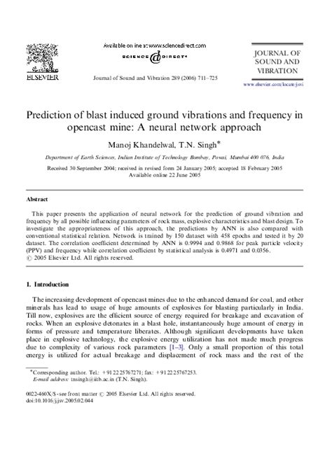 Pdf Prediction Of Blast Induced Ground Vibrations And Frequency In Opencast Mine A Neural