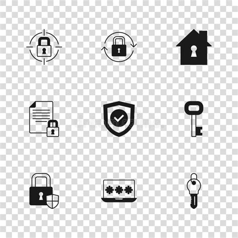 Set Laptop With Password Old Key Key Shield Check Mark House Under Protection Lock And