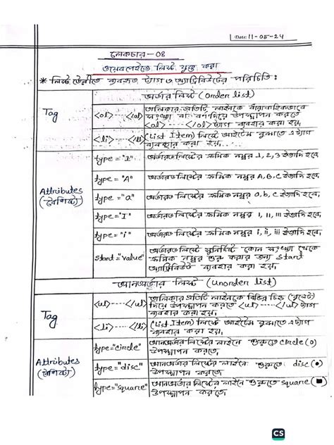 html lecture 4 list pdf