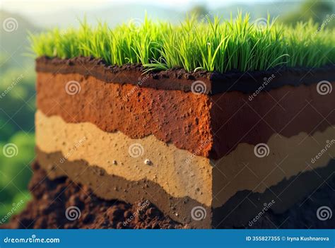 Cross Section View Of Earth Layers Green Grass Grows On Top Layer