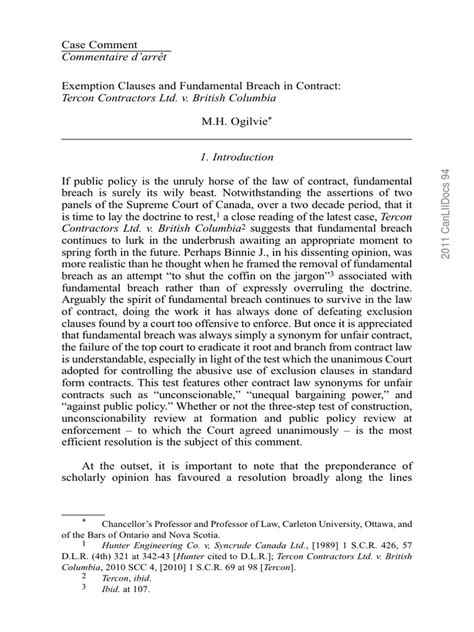Case Comment Sample Pdf Breach Of Contract Consent