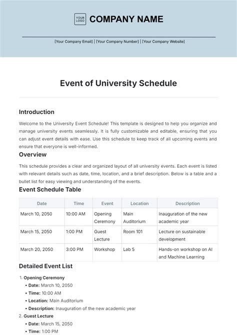 Free University Schedule Template To Edit Online