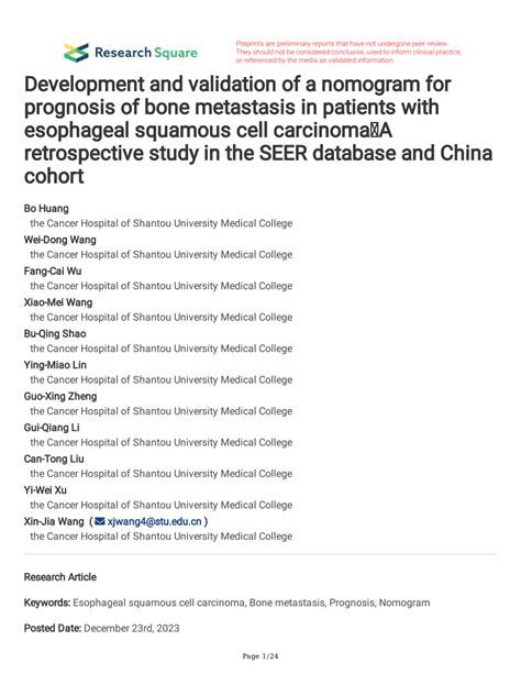 Pdf Development And Validation Of A Nomogram For Prognosis Of Bone Metastasis In Patients With