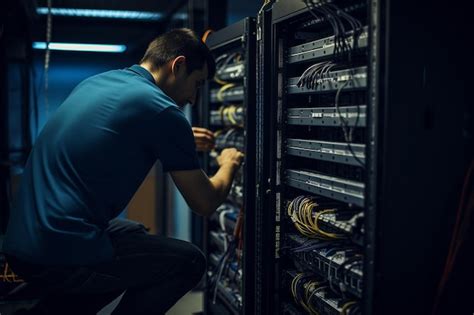 Technician Installing Or Replacing A Server Module In A Rack Premium Ai Generated Image