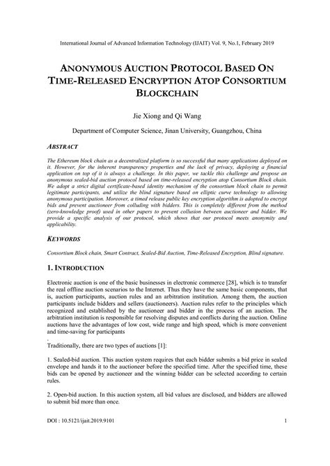 Anonymous Auction Protocol Based On Time Released Encryption Atop Consortium Blockchain Pdf