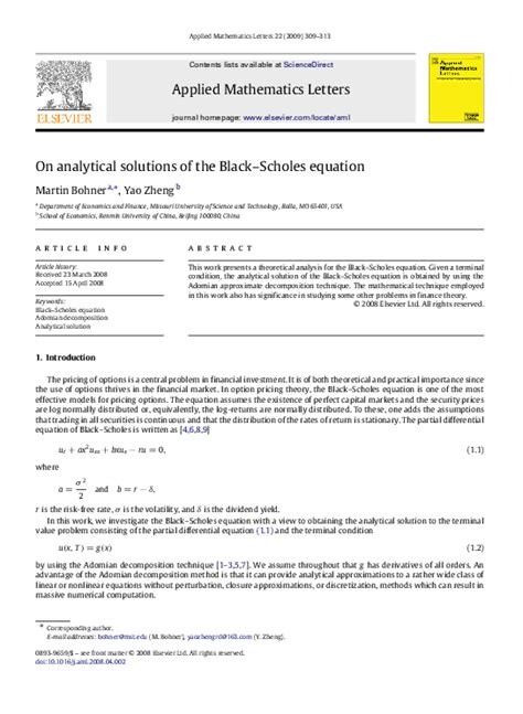 Pdf On Analytical Solutions Of The Blackscholes Equation