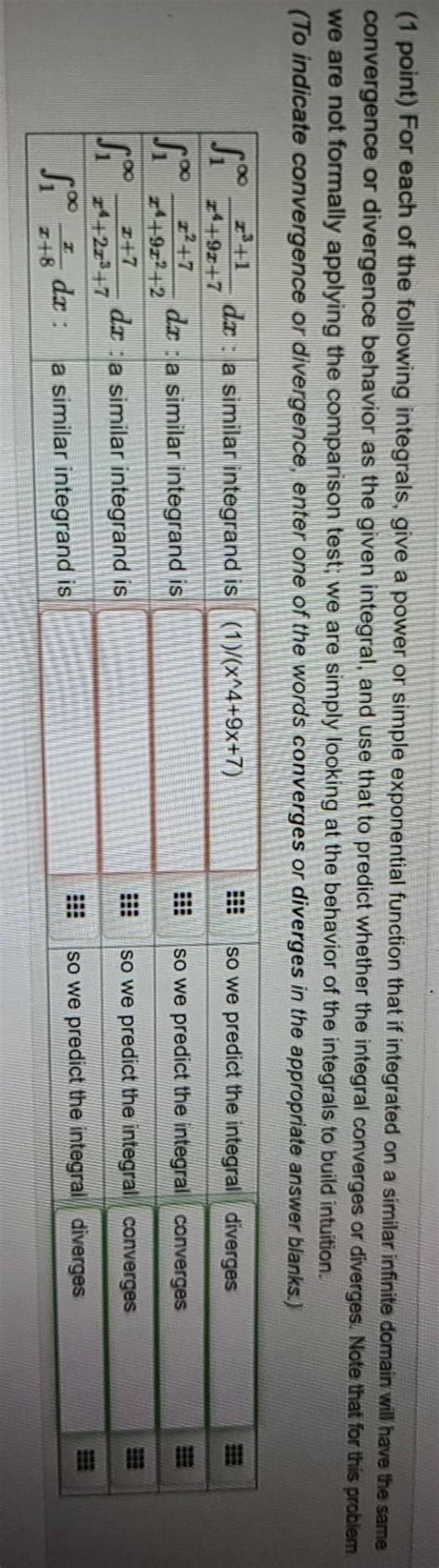 Solved 1 Point For Each Of The Following Integrals Give A