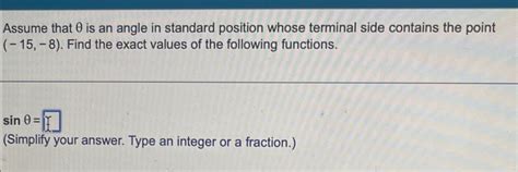 Solved Assume That θ ﻿is An Angle In Standard Position Whose