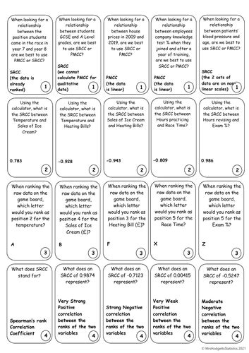 Statistics Bivariate Data Revision Game Teaching Resources