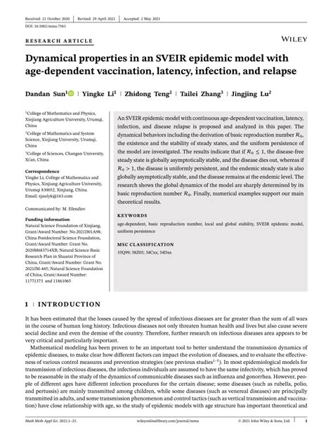 Pdf Dynamical Properties In An Sveir Epidemic Model With Age‐dependent Vaccination Latency