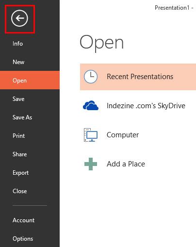 File Menu And Backstage View In Powerpoint 2013 For Windows