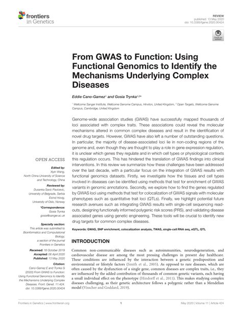 PDF From GWAS To Function Using Functional Genomics To Identify The Mechanisms Underlying