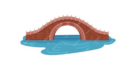Premium Vector Old Brick Bridge Over Blue River Arch Footbridge Landscape Element For City