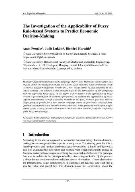 PDF The Investigation Of The Applicability Of Fuzzy Rule Based Systems To Predict Economic