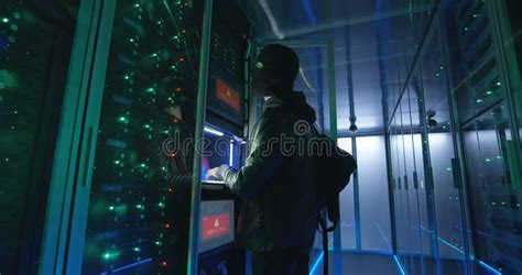 Adult Man Hacking Servers With Computer Stock Footage Video Of